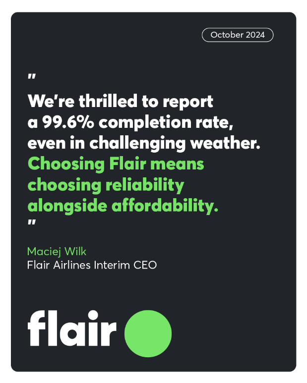 Flair Airlines Named Canada’s Most Reliable Airline with a 99.6% ...